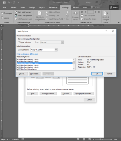 One Across Pinfed Label Template – Macolabels